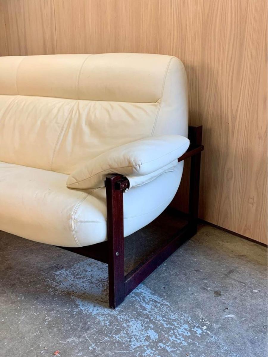 1970s Brazilian Wood and Leather Sofa by Percival Lafer For Sale at 1stDibs