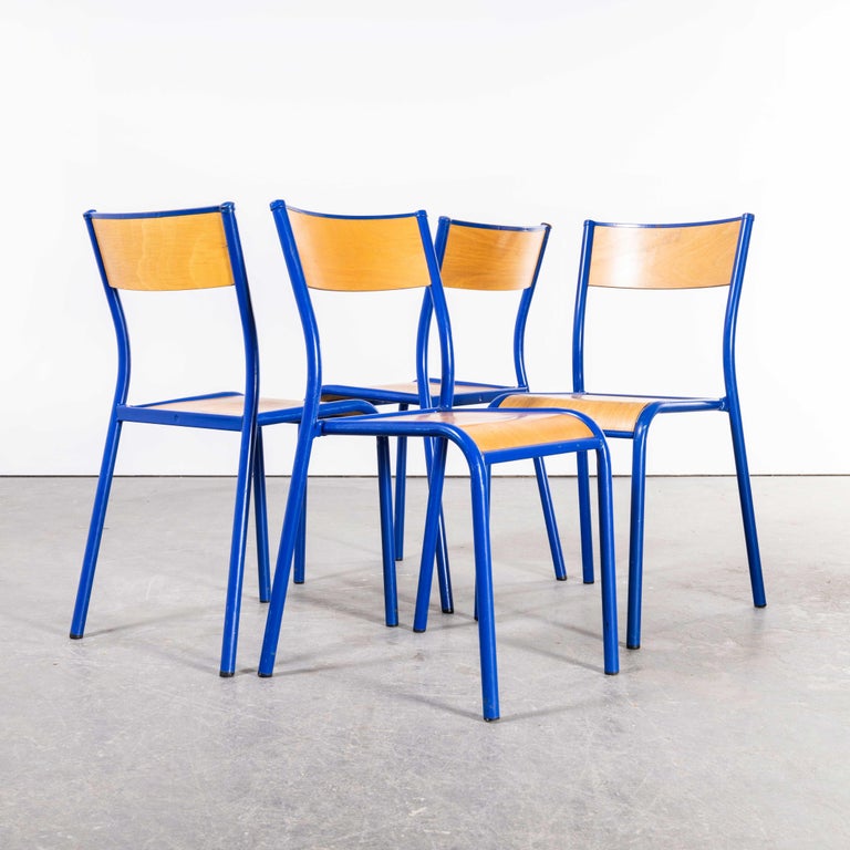 1970s Bright Blue Mullca Stacking Dining Chair, Beech Seat, Set of Four ...