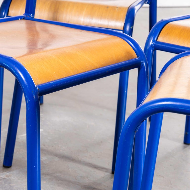 1970s Bright Blue Mullca Stacking Dining Chair, Beech Seat, Set of Four ...
