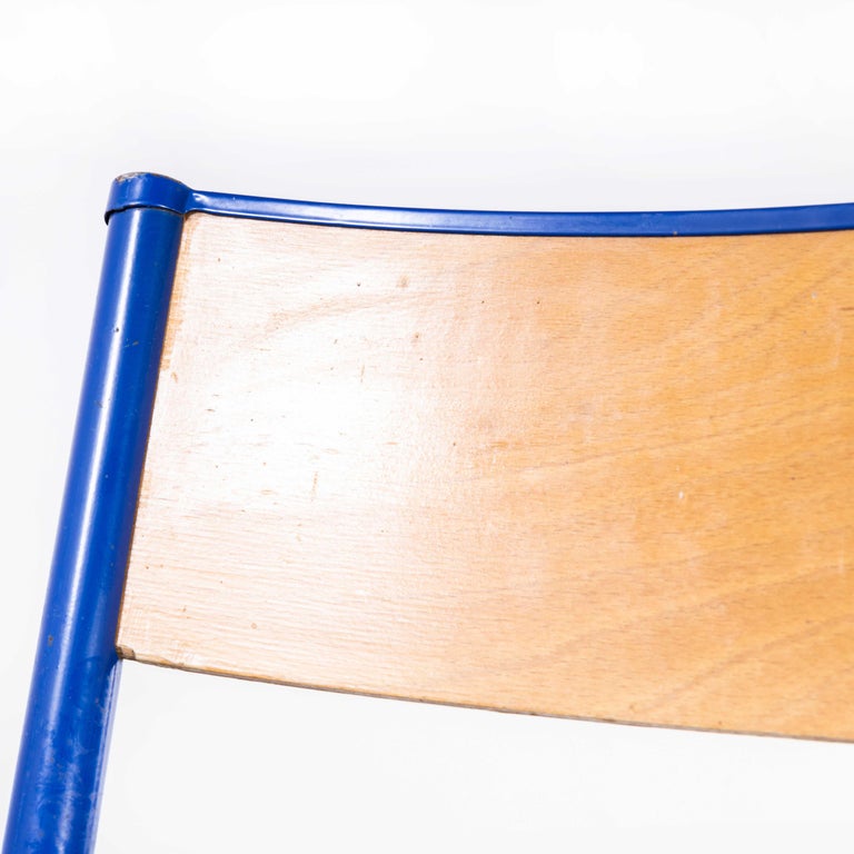 1970s Bright Blue Mullca Stacking Dining Chair, Beech Seat, Set of Four ...