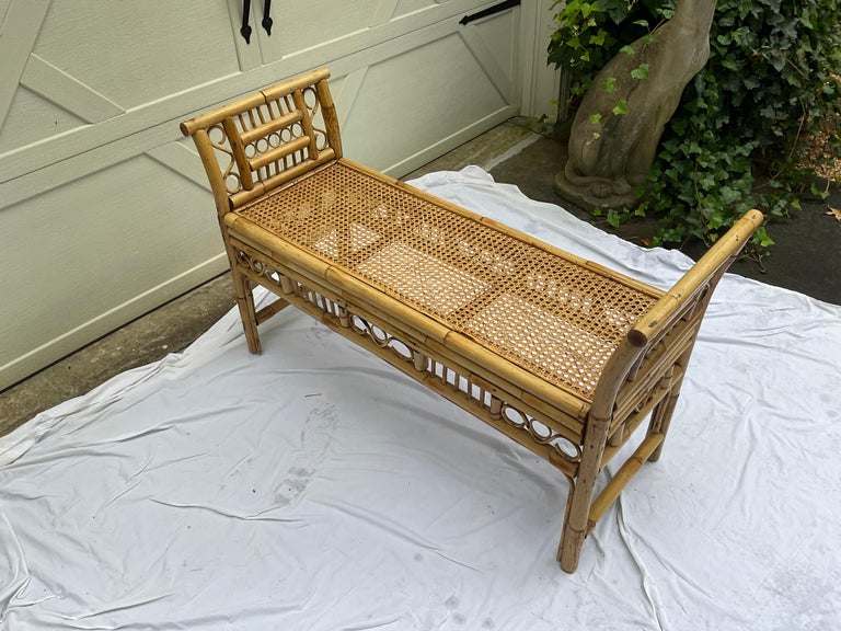 1970s Brighton Style Rattan and Cane Bench For Sale at 1stDibs