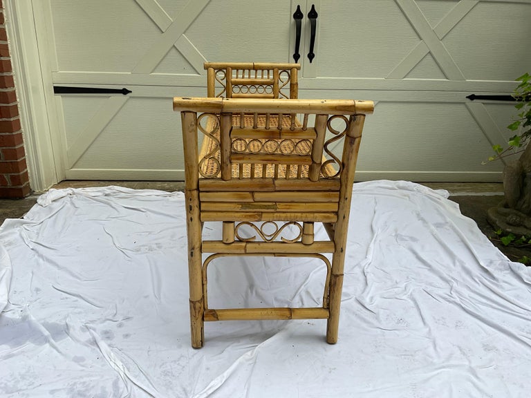 1970s Brighton Style Rattan and Cane Bench For Sale at 1stDibs
