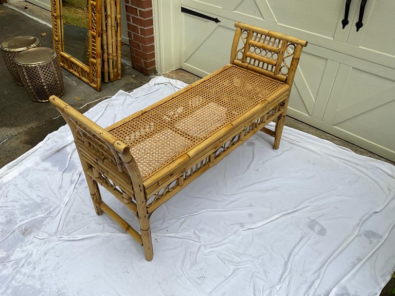 1970s Brighton Style Rattan and Cane Bench For Sale at 1stDibs