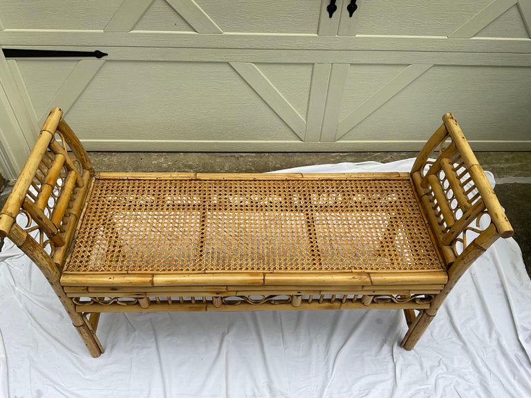 1970s Brighton Style Rattan and Cane Bench For Sale at 1stDibs