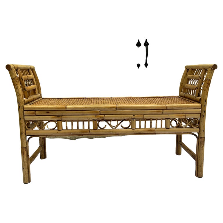 1970s Brighton Style Rattan and Cane Bench For Sale at 1stDibs