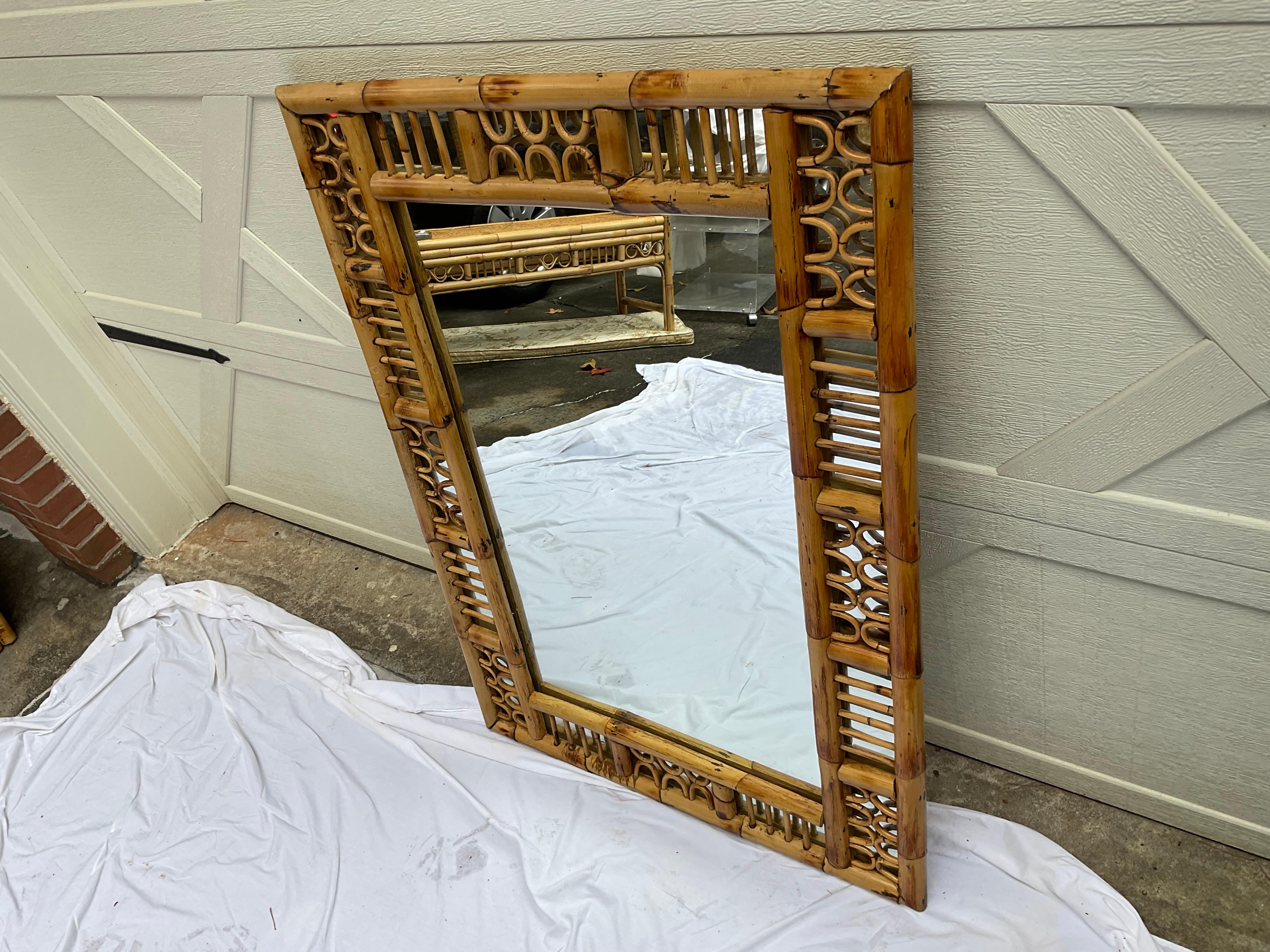1970s Brighton Style Rattan Mirror at 1stDibs