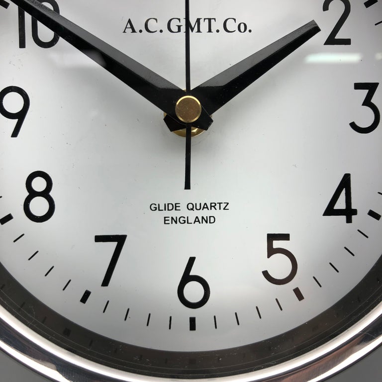 1970s British Bronze and Chrome AC GMT Co. Industrial Wall Clock White ...