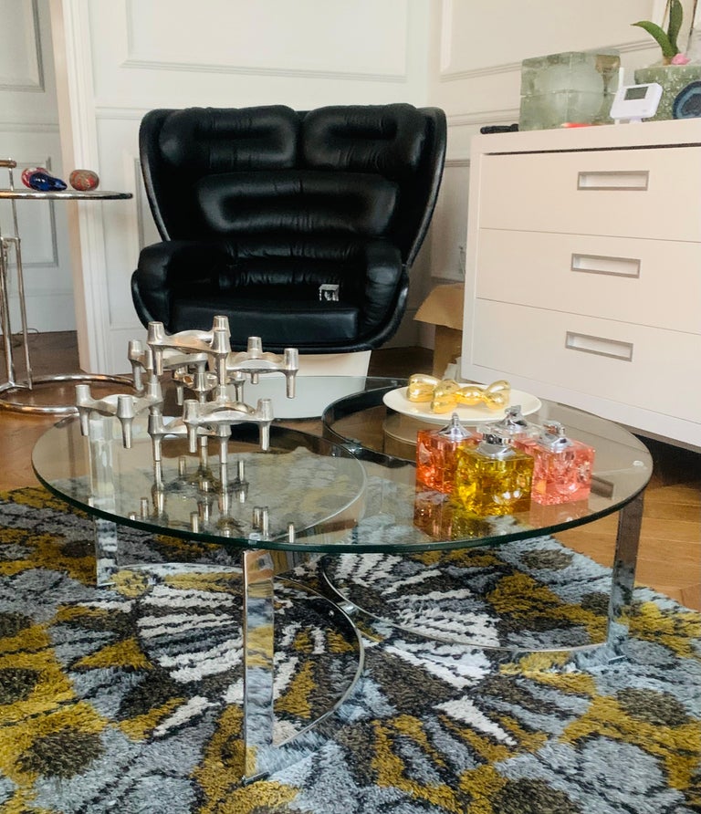 1970s British Made Merrow Associates Round Glass and Chromed Metal ...