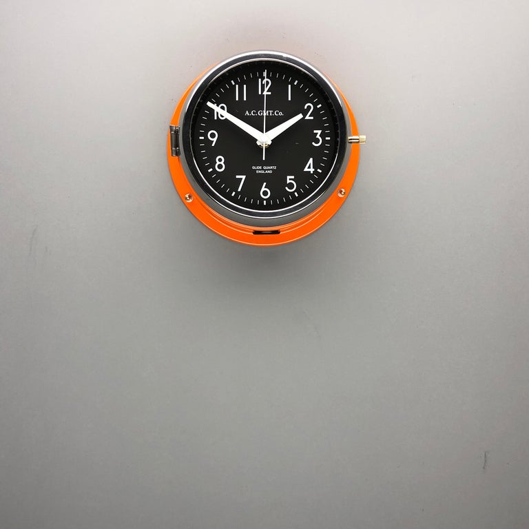 1970s British Orange and Chrome AC GMT Co. Industrial Wall Clock Black ...