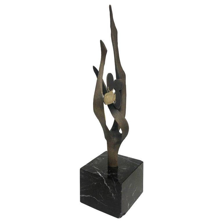 1970s Bronze Abstract Flame Sculpture on Square Black Marble Base For ...