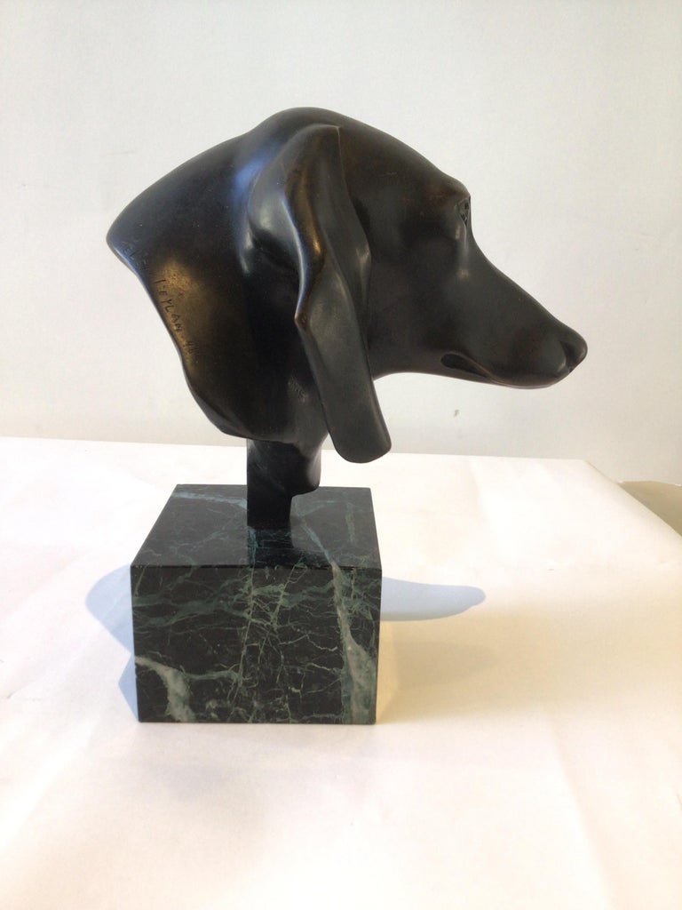 1970s Bronze Dachshund Head Sculpture On Marble Base For Sale at 1stDibs