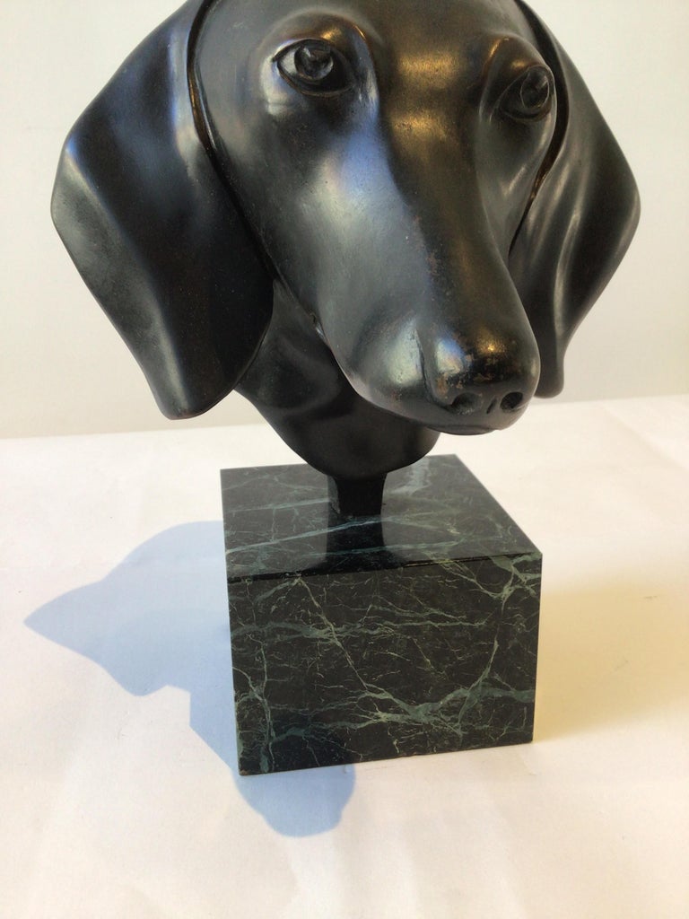1970s Bronze Dachshund Head Sculpture On Marble Base For Sale at 1stDibs