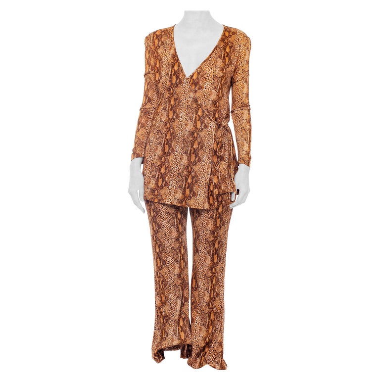 1970S Brown Snake Print Polyester Jersey Wrap Top Ensemble For Sale at ...