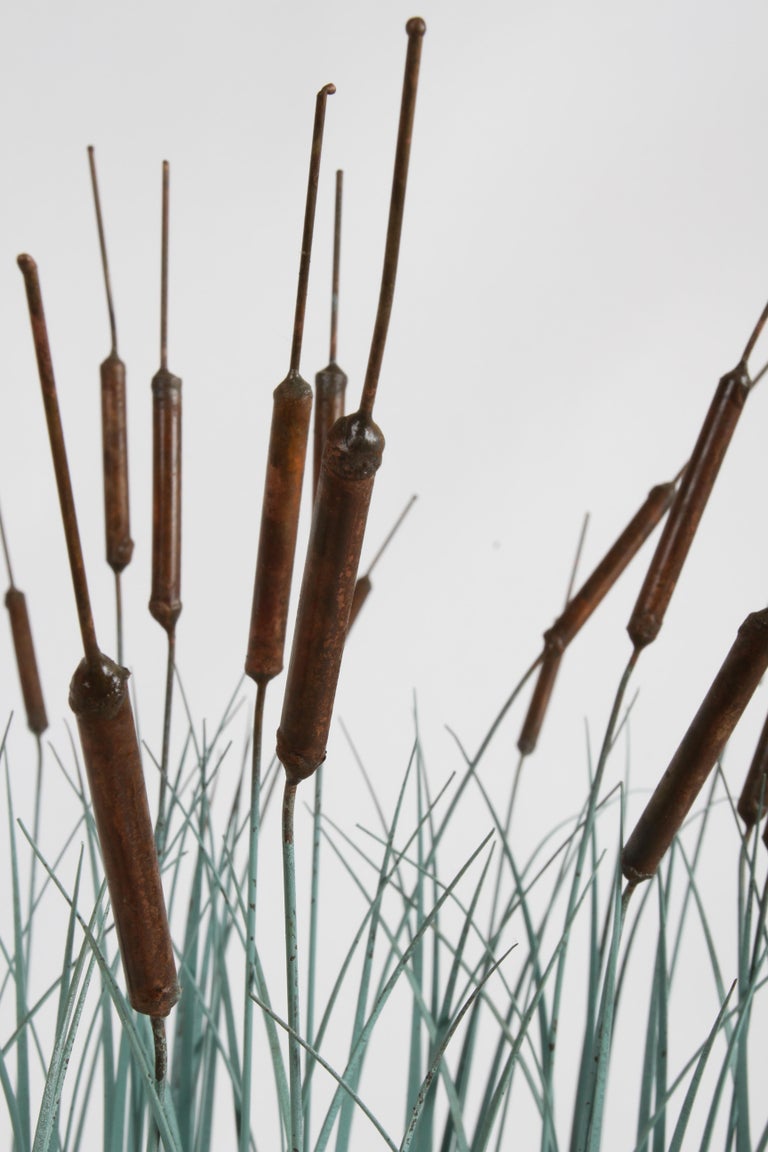1970s Brutalist Mid-Century Patinated Bronze and Copper Cattail Kinetic ...