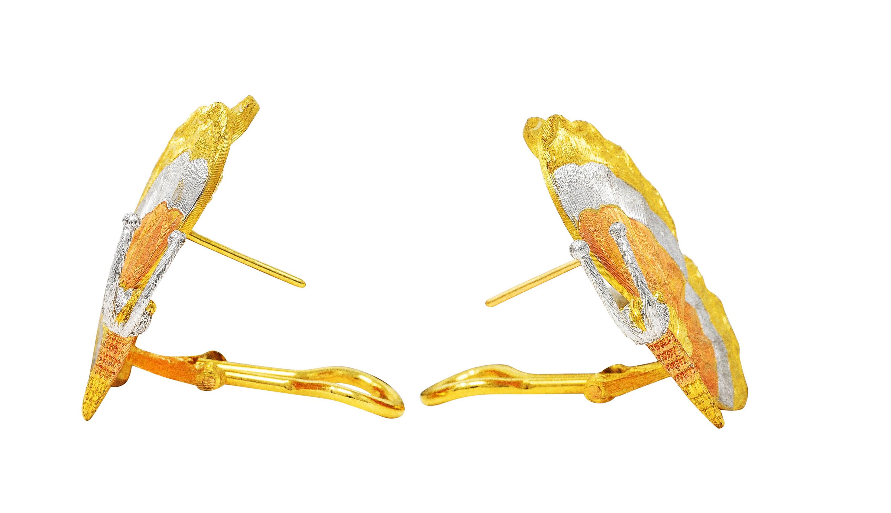 1970s Buccellati 18 Karat Tri-Colored Gold Butterfly Vintage Earrings ...
