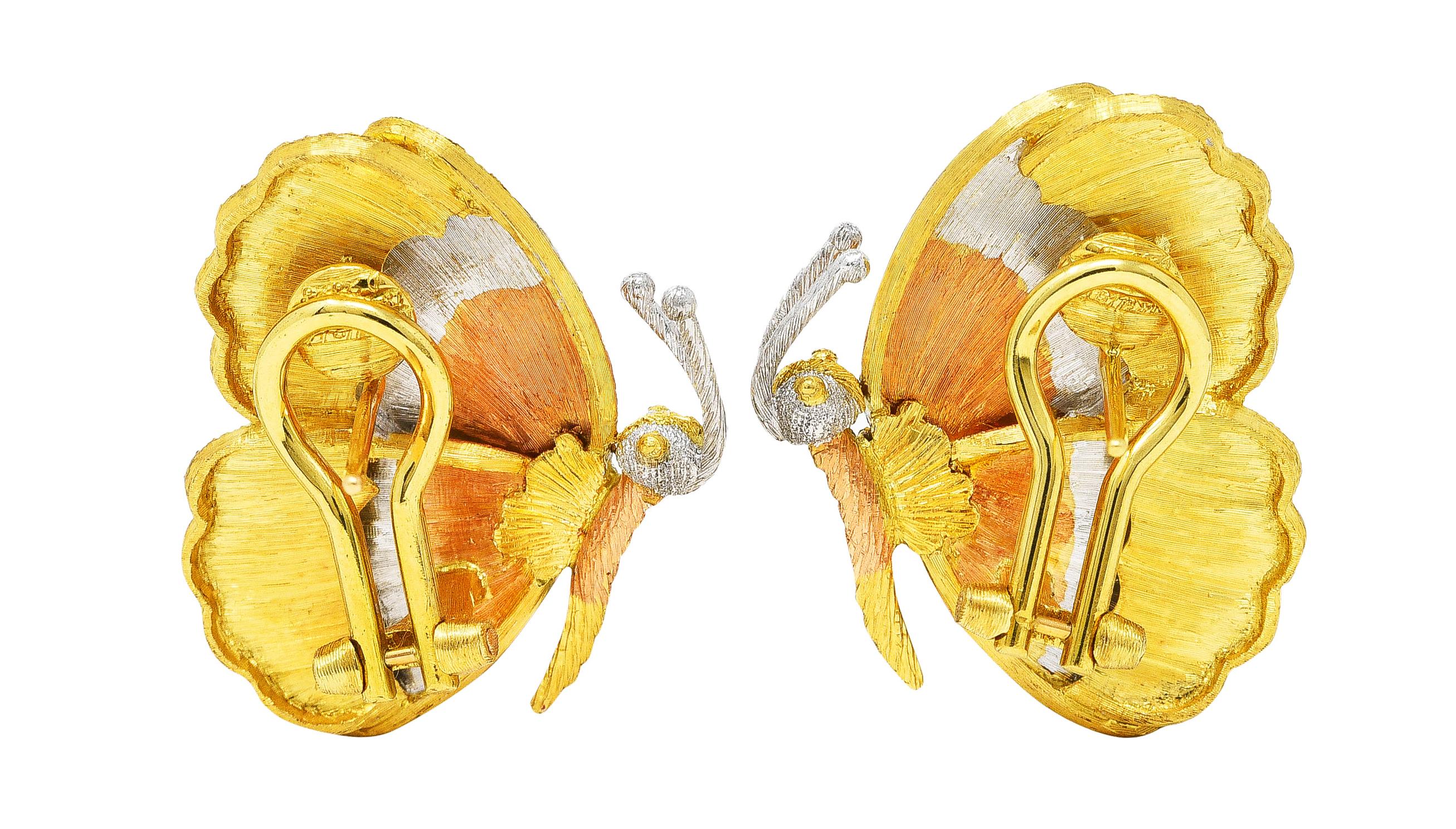 1970s Buccellati 18 Karat Tri-Colored Gold Butterfly Vintage Earrings ...