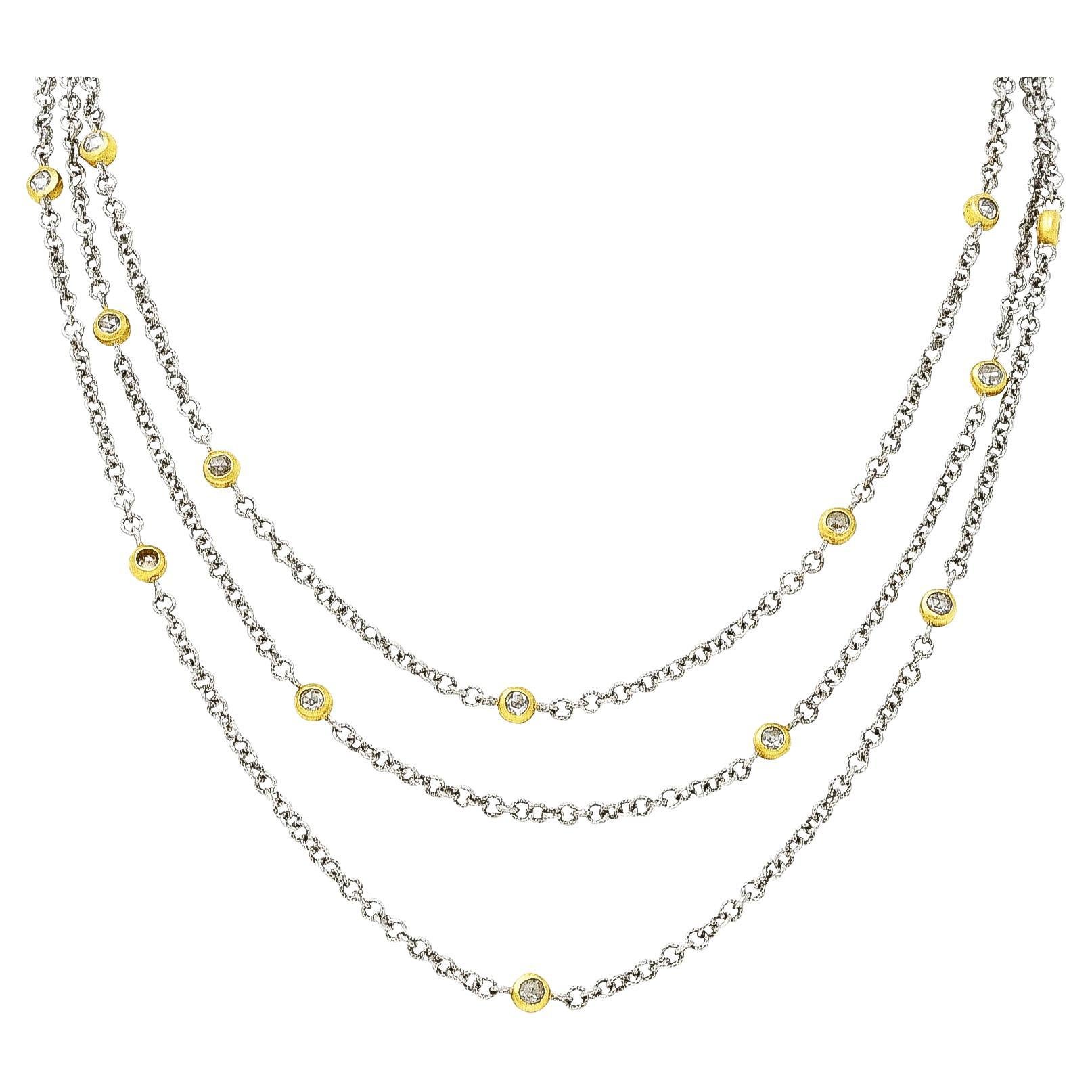 Diamond Two-Strand Solid Link Necklace at 1stDibs