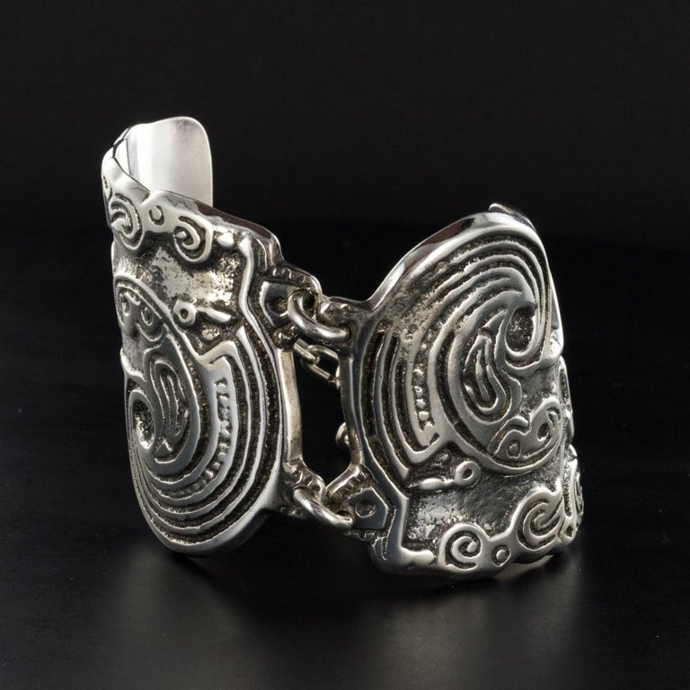 1970s Buffet Signed Engraved Silver Plated Cuff Bracelet at 1stDibs