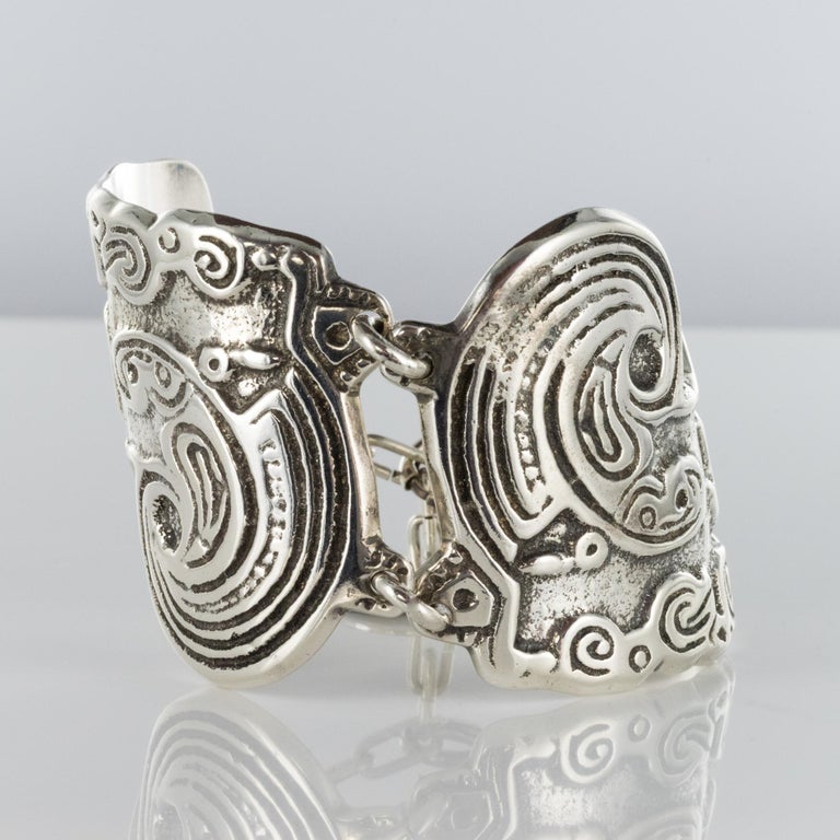 1970s Buffet Signed Engraved Silver Plated Cuff Bracelet at 1stDibs
