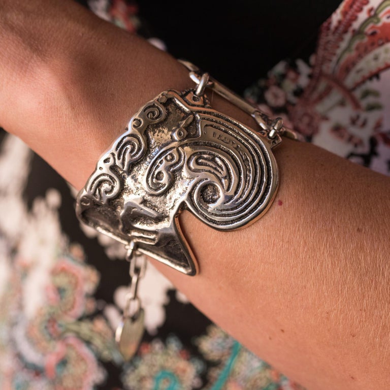 1970s Buffet Signed Engraved Silver Plated Cuff Bracelet at 1stDibs