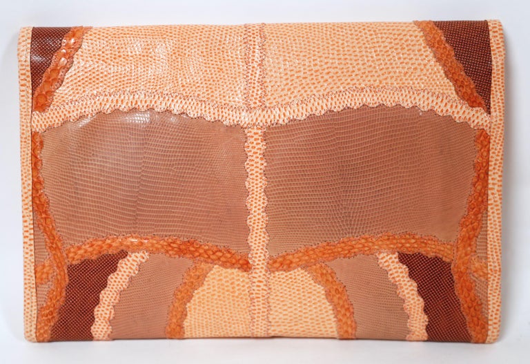 1970's CARLOS FALCHI peach patchwork reptile skin leather clutch at 1stDibs