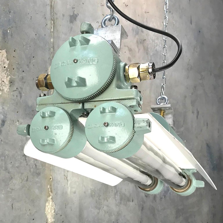 1970s Cast Aluminum, Brass and Glass Industrial Flame Proof LED Strip ...