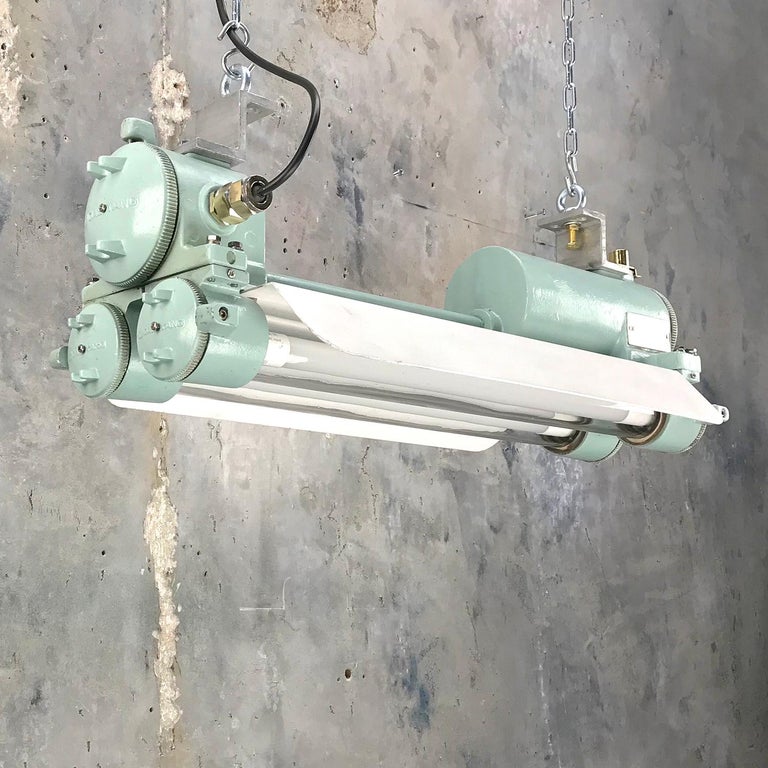 1970s Cast Aluminum, Brass and Glass Industrial Flame Proof LED Strip ...