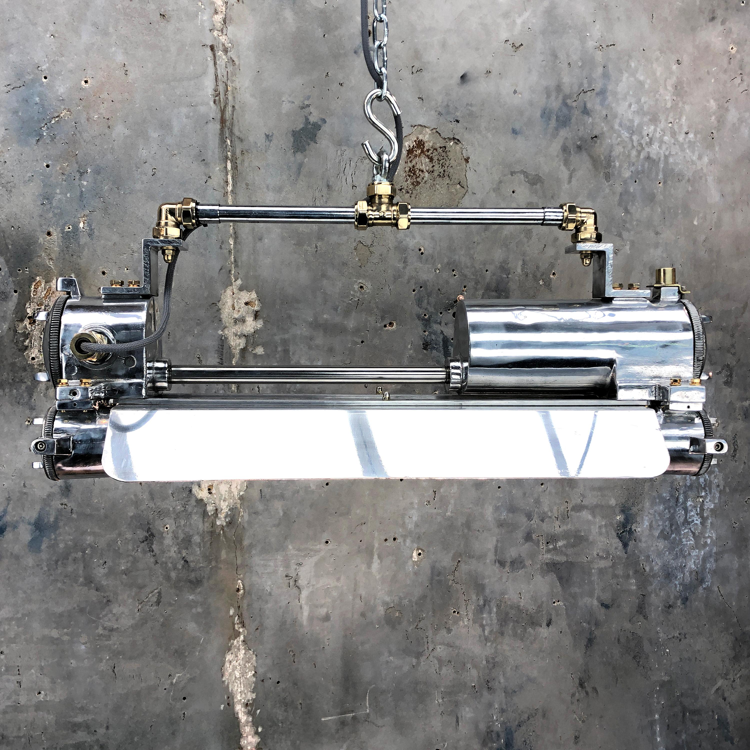 1970s Cast Aluminum, Brass and Glass Industrial Flameproof Striplight ...
