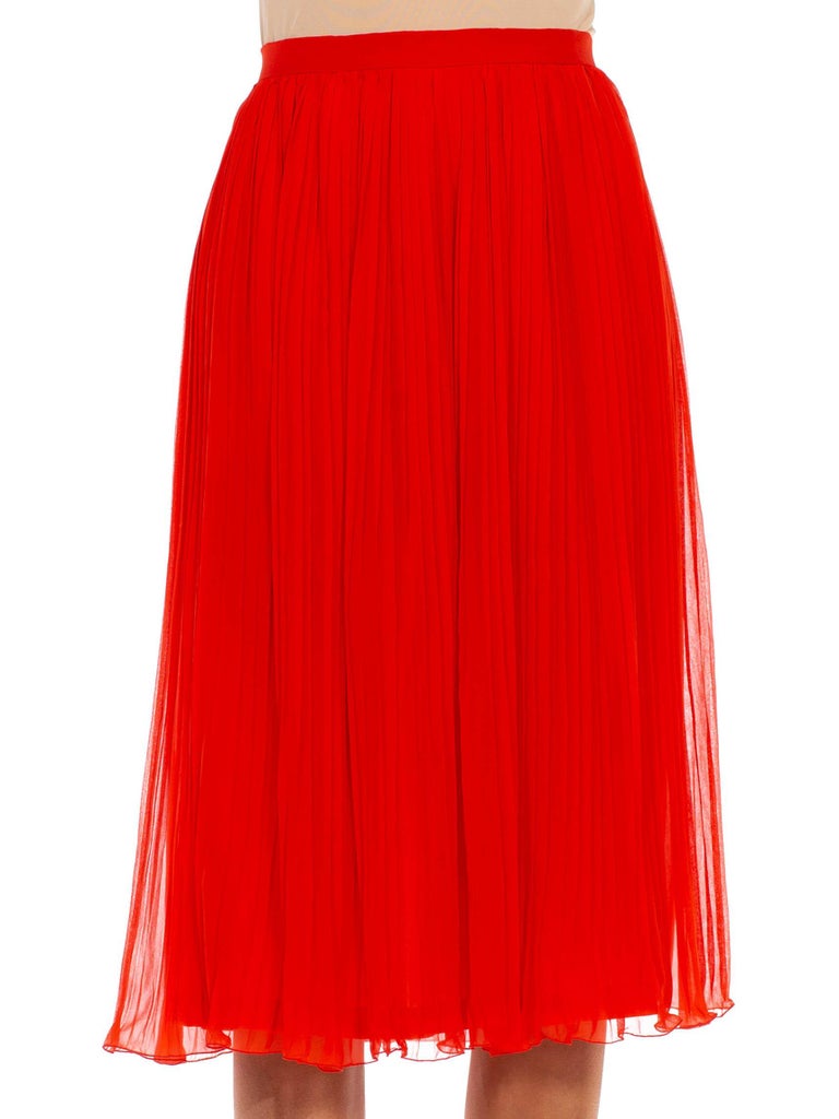 1970S CELINE Persimmon Silk Chiffon Micro Pleated Skirt For Sale at 1stDibs