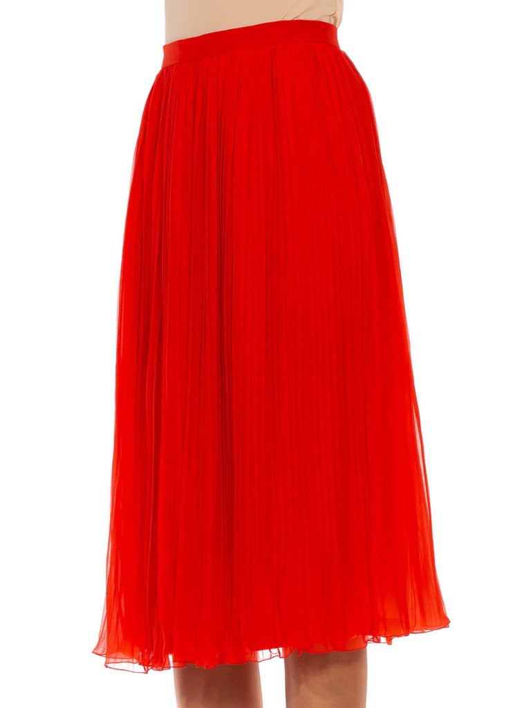 1970S CELINE Persimmon Silk Chiffon Micro Pleated Skirt For Sale at 1stDibs