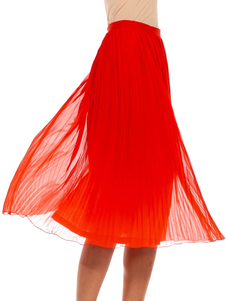 1970S CELINE Persimmon Silk Chiffon Micro Pleated Skirt For Sale at 1stDibs