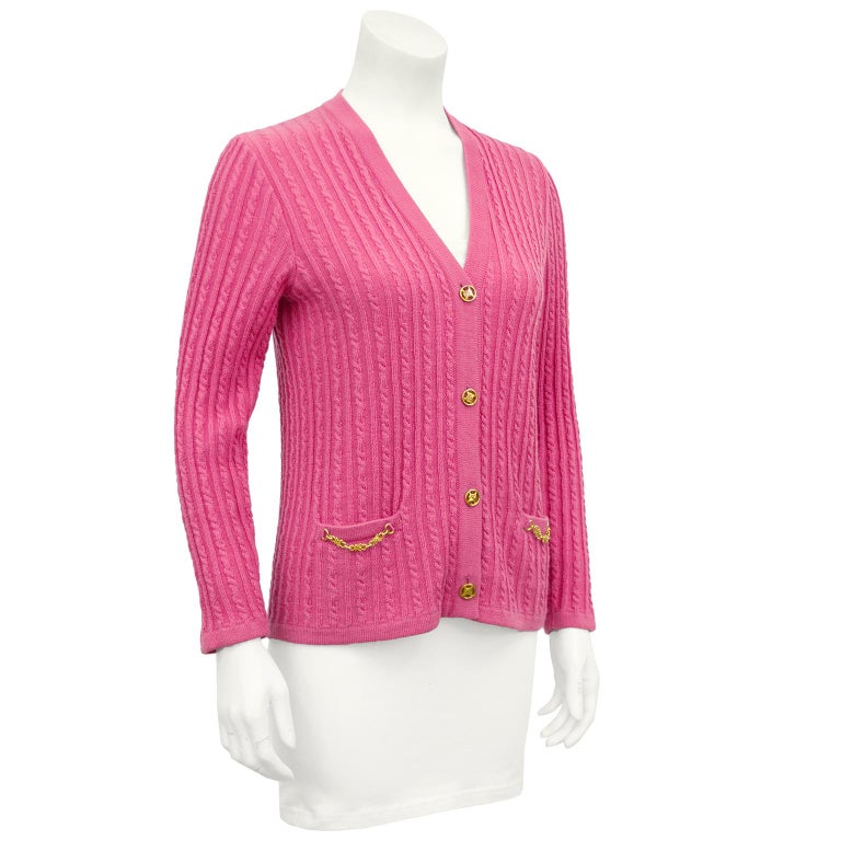 1970s Celine Pink Wool Cable Knit Cardigan For Sale at 1stDibs | celine ...