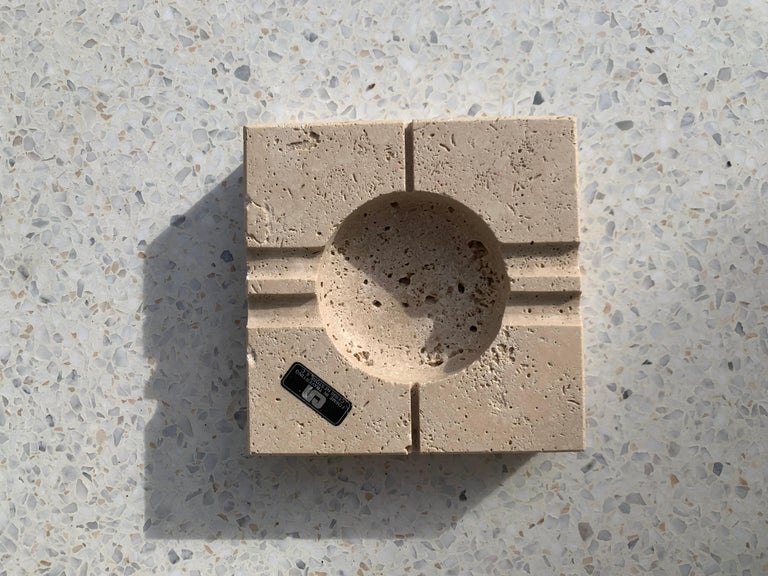 Cerri Nestore Travertine Ribbed Ashtray, circa 1970s at 1stDibs
