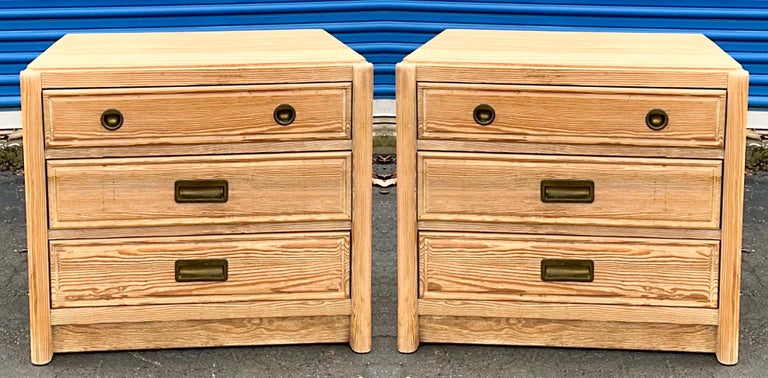 1970s Cerused Pine Campaign Style Chests / Side Tables by Henry Link ...