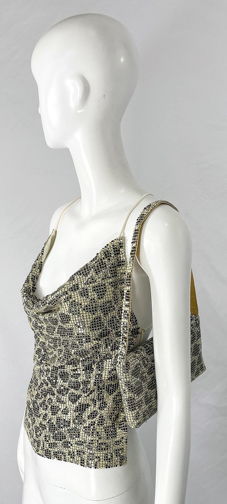 1990s Chainmail Black and White Leopard Animal Print Halter Top and ...