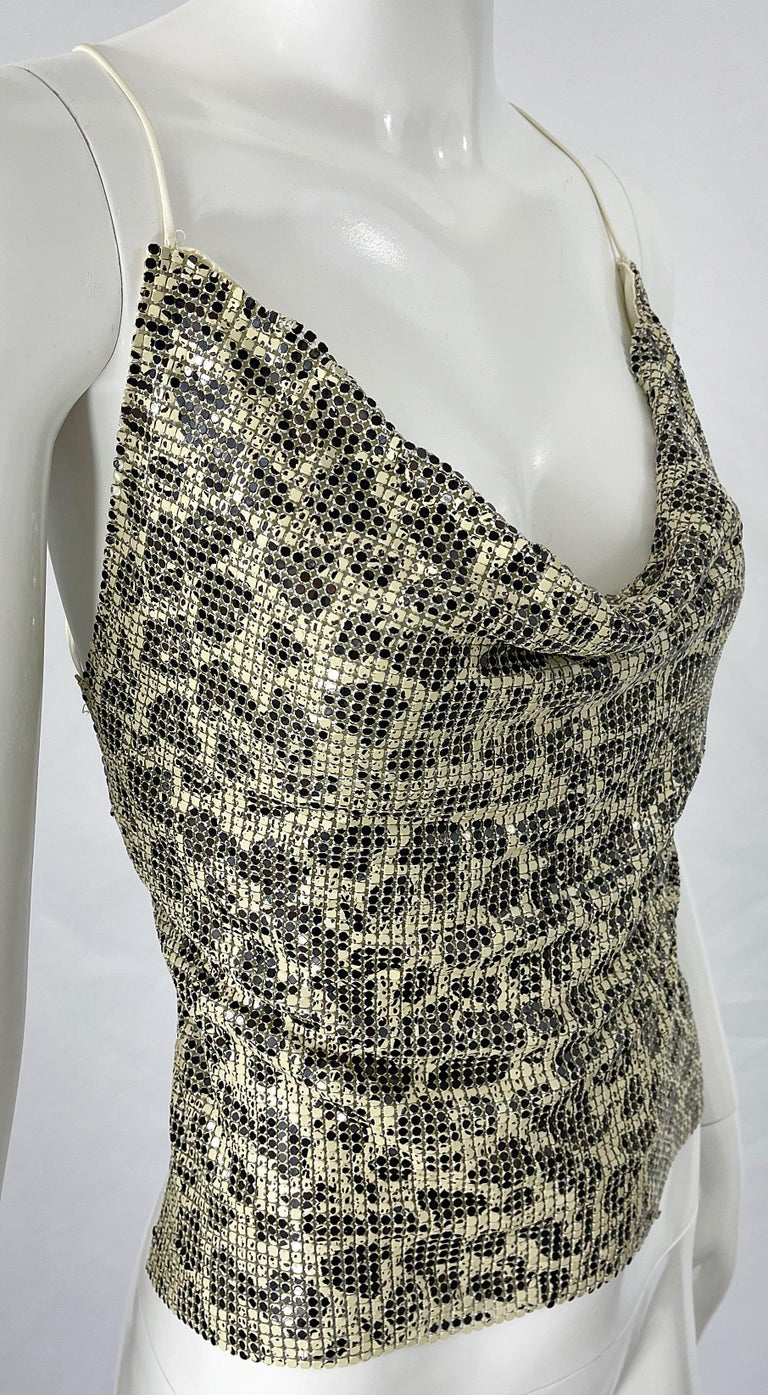 1990s Chainmail Black and White Leopard Animal Print Halter Top and ...