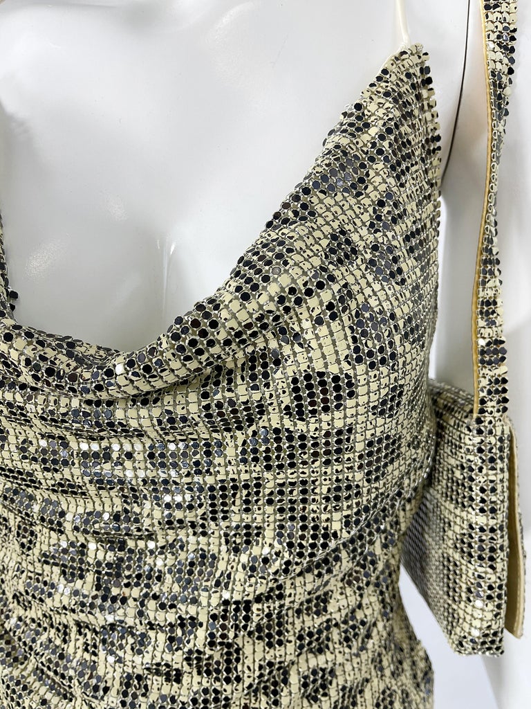 1990s Chainmail Black and White Leopard Animal Print Halter Top and ...