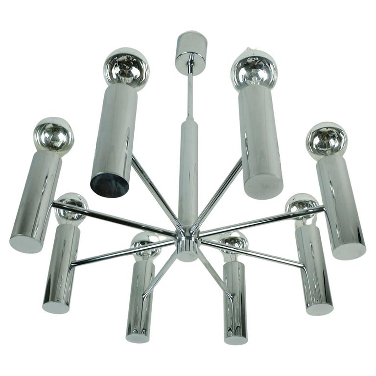 1970s Chandelier Ceiling Light Chrome Plated Metal 8 Arms Hustadt ...