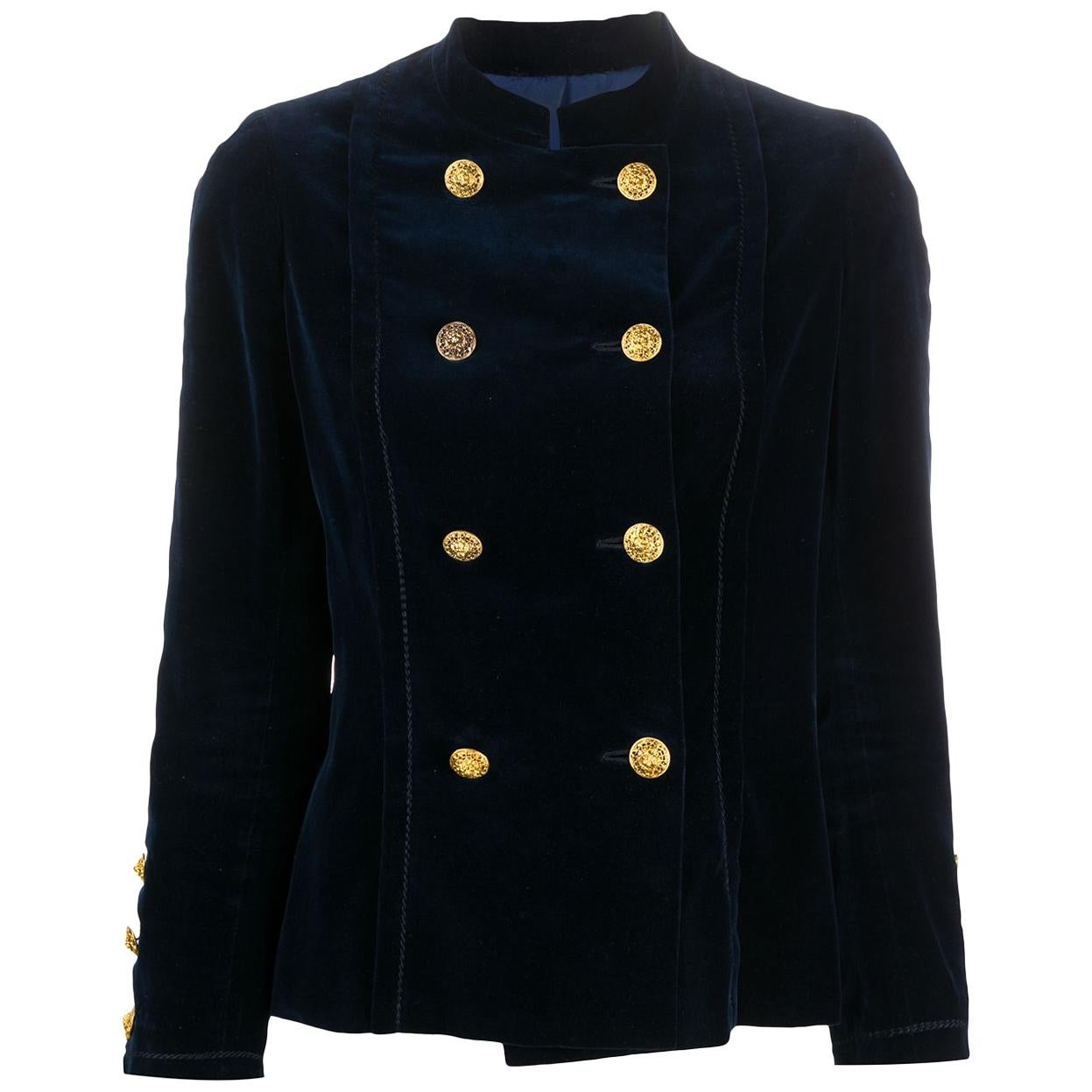 1970s Chanel Haute Couture Navy Velvet Jacket For Sale at 1stDibs