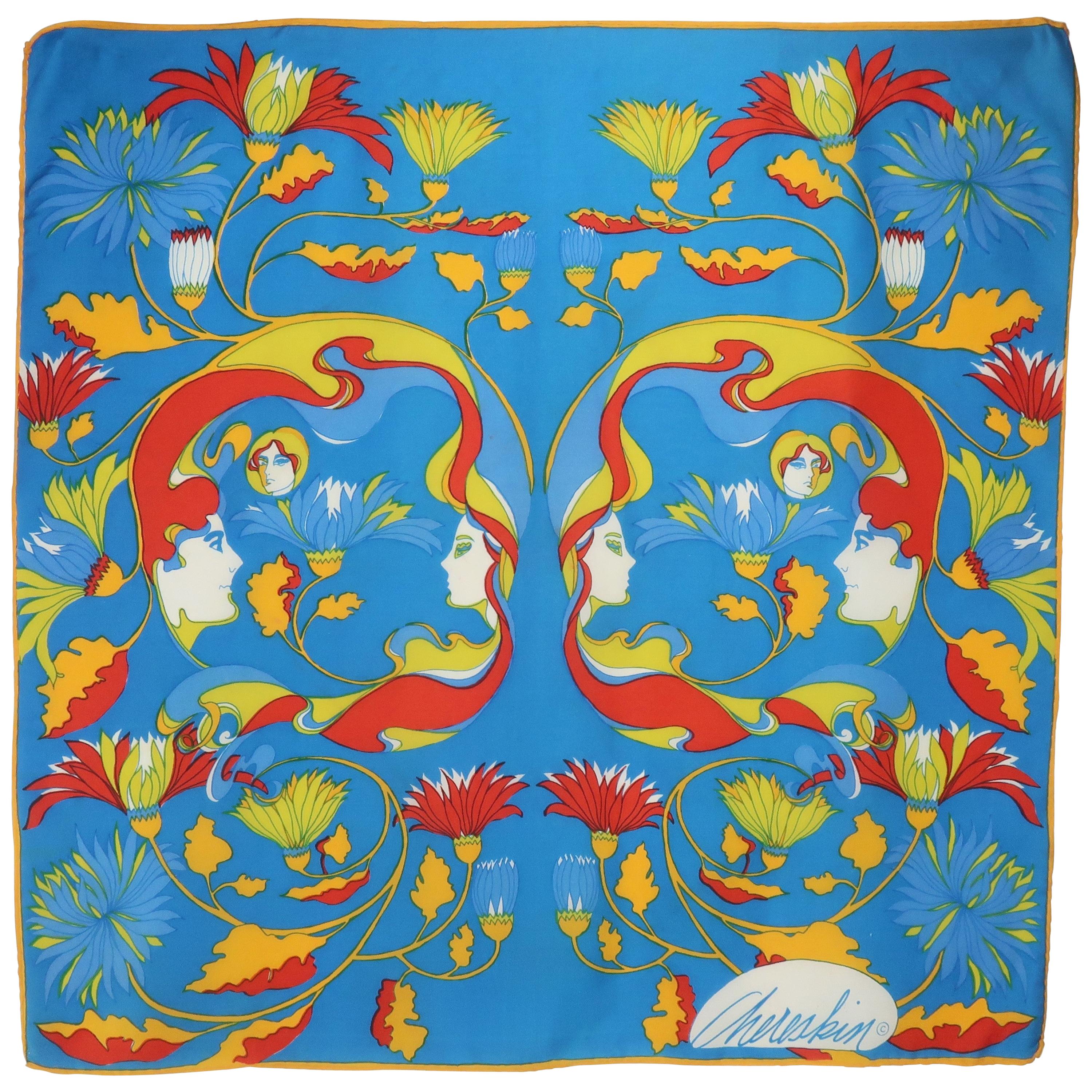 1970's Chereskin Psychedelic Mod Print Silk Scarf at 1stDibs