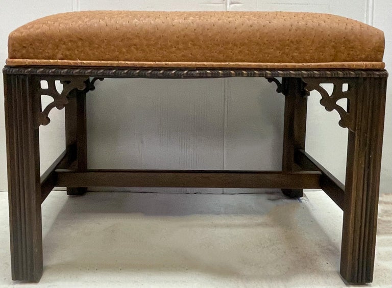 1970s Chinese Chippendale Style Ostrich Leather Ottomans Benches, Pair ...