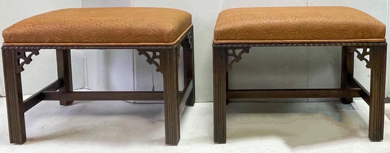1970s Chinese Chippendale Style Ostrich Leather Ottomans Benches, Pair ...