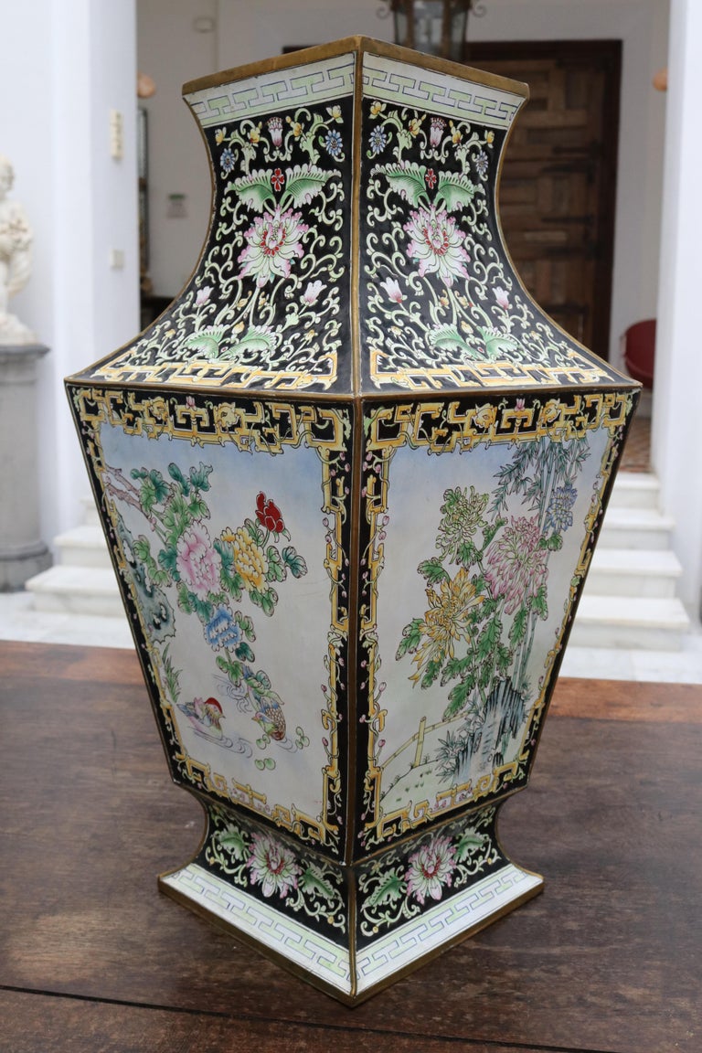 1970s Chinese Cloisonné Hand Painted Vase with Flower Motifs For Sale ...