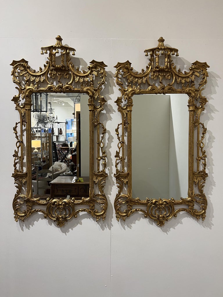 1970s Chippendale Gilt Style Wall Mirrors, a Pair For Sale at 1stDibs