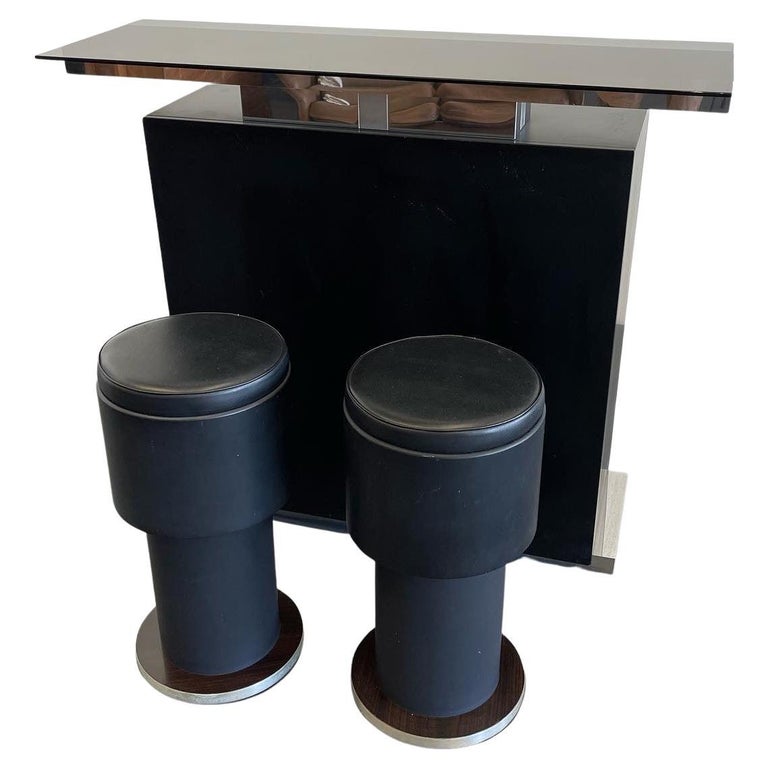 1970's Chrome and Smoked Glass Bar Set Attri. to Joe Colombo For Sale ...