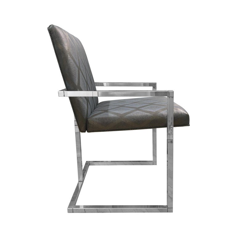 1970s Chrome Frame Dining Chair with Grey and Midnight Blue Upholstery ...