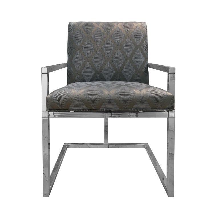 1970s Chrome Frame Dining Chair with Grey and Midnight Blue Upholstery ...