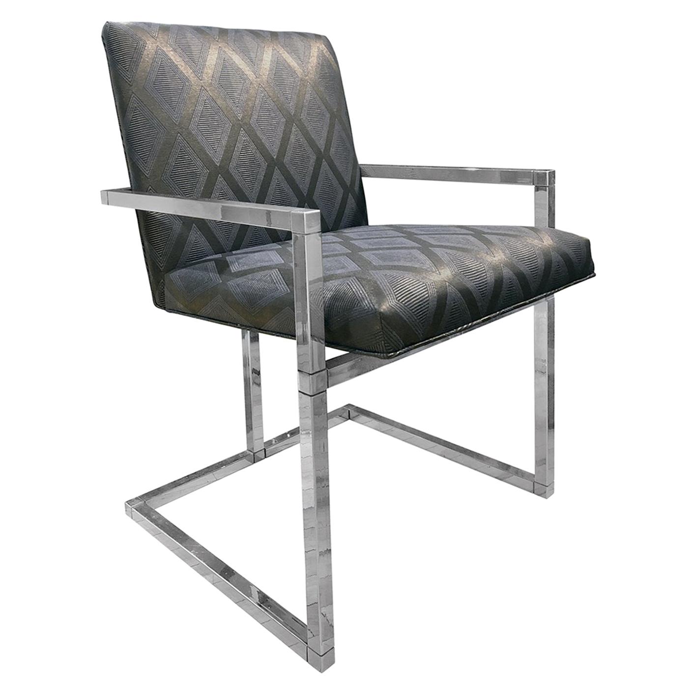 1970s Chrome Frame Dining Chair with Grey and Midnight Blue Upholstery ...