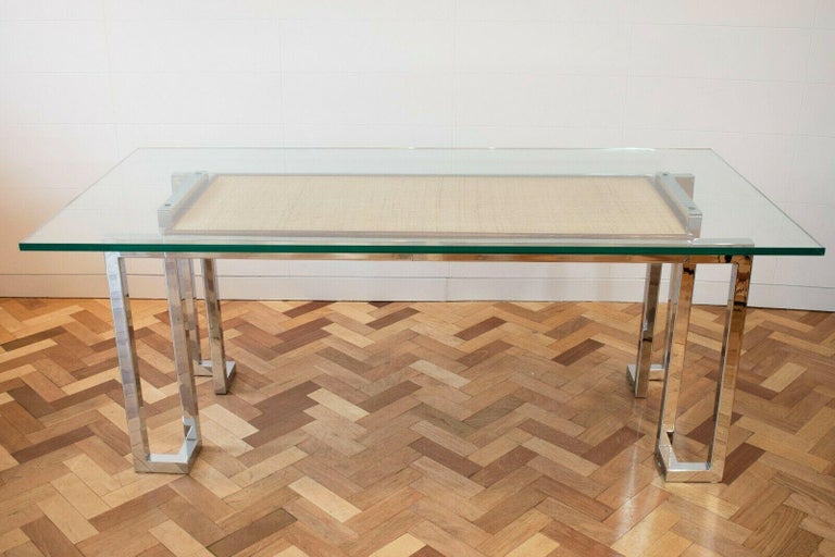 1970s Chrome, Glass and Rattan Desk by Pieff Lisse from the Mandarin ...