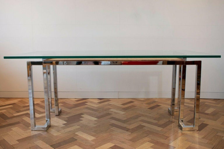 1970s Chrome, Glass and Rattan Desk by Pieff Lisse from the Mandarin ...
